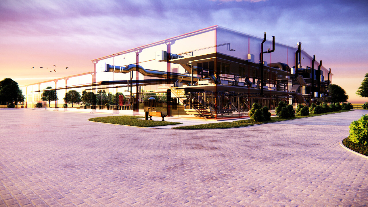 Rosin plant BIM design in Revit with warehouse, fuel station