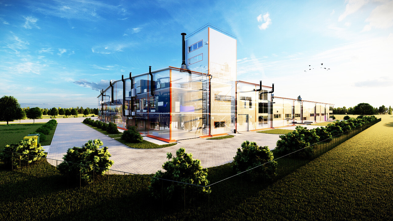 Rosin plant BIM design in Revit with warehouse, fuel station