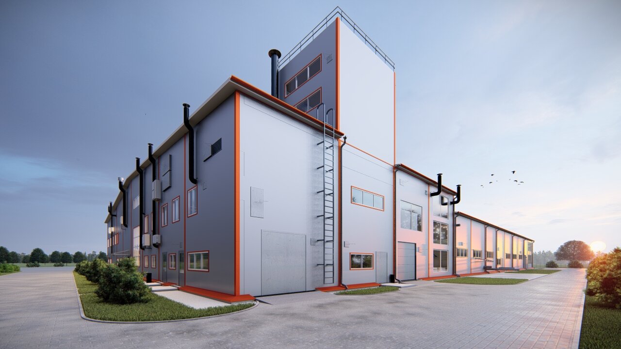 Rosin plant BIM design in Revit with warehouse, fuel station